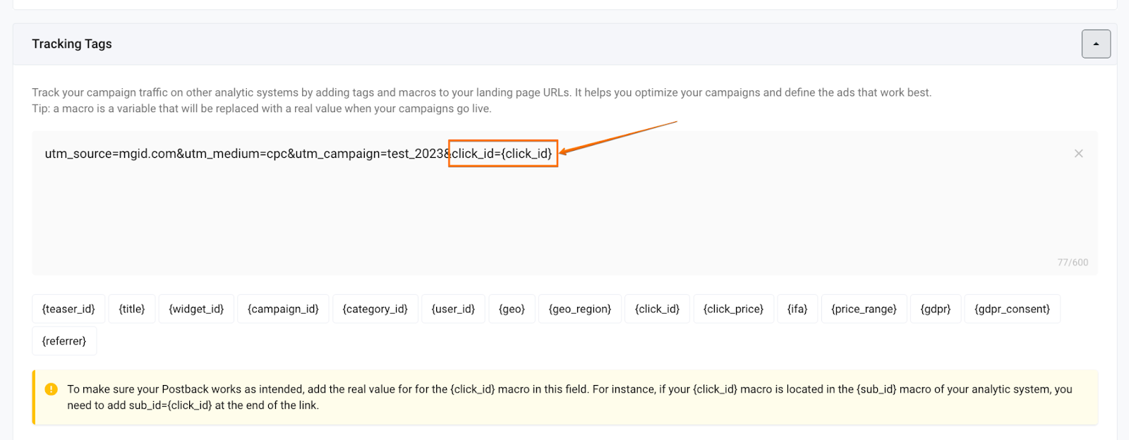 RedTrack Tracker Integration in MGID Ads